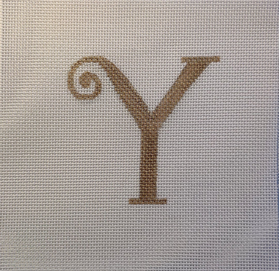 Hand Painted Needlepoint Script Letter 'Y' in Gold for Wall, Tabletop ...