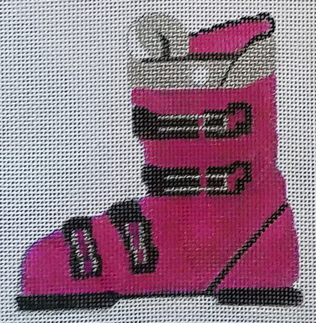 SKI BOOT Ornament, Hand Painted Needlepoint Ornament, #18 Mesh ...