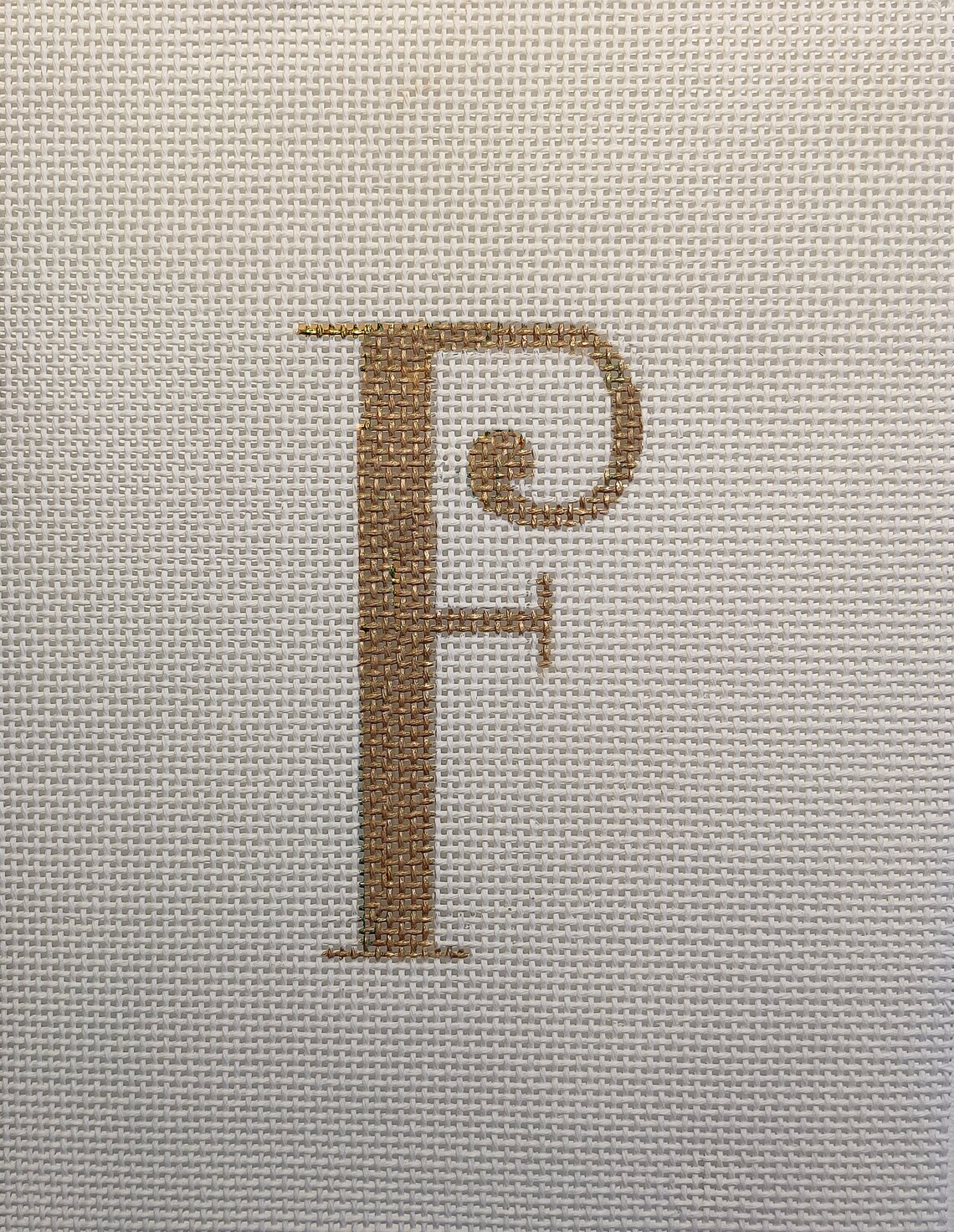 Hand Painted Needlepoint Alphabet, Gold Script Letter 'F', Pillow, Wall ...