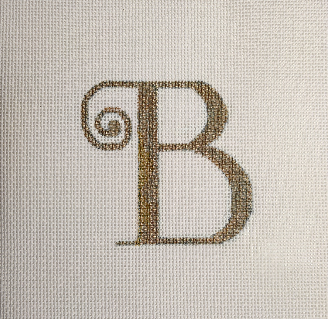 Hand Painted Needlepoint Alphabet, Gold Script Letter 'B', Pillow, Wall ...