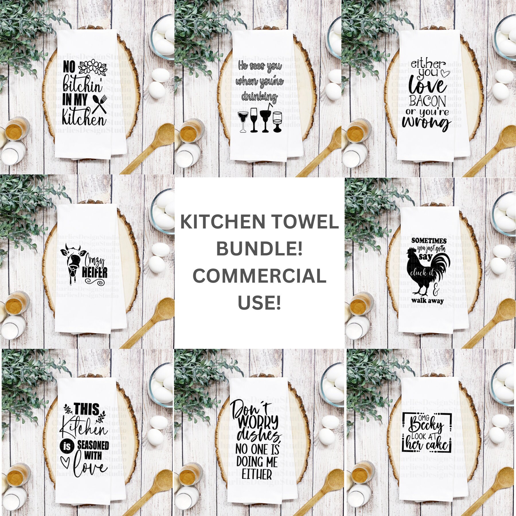 Kitchen Towel SVG / PNG / JPG Bundle, Sarcastic Kitchen Towels, Funny ...