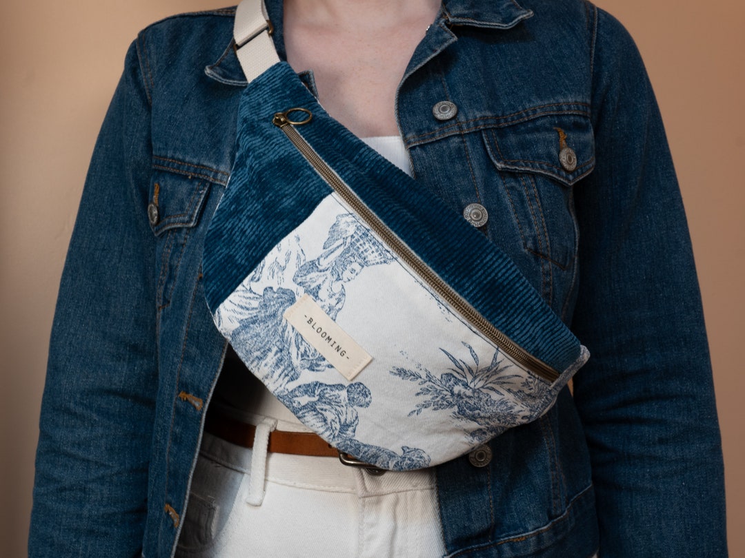 Fanny Pack in Petrol Blue Corduroy and Blue Toile De Jouy Matching ...