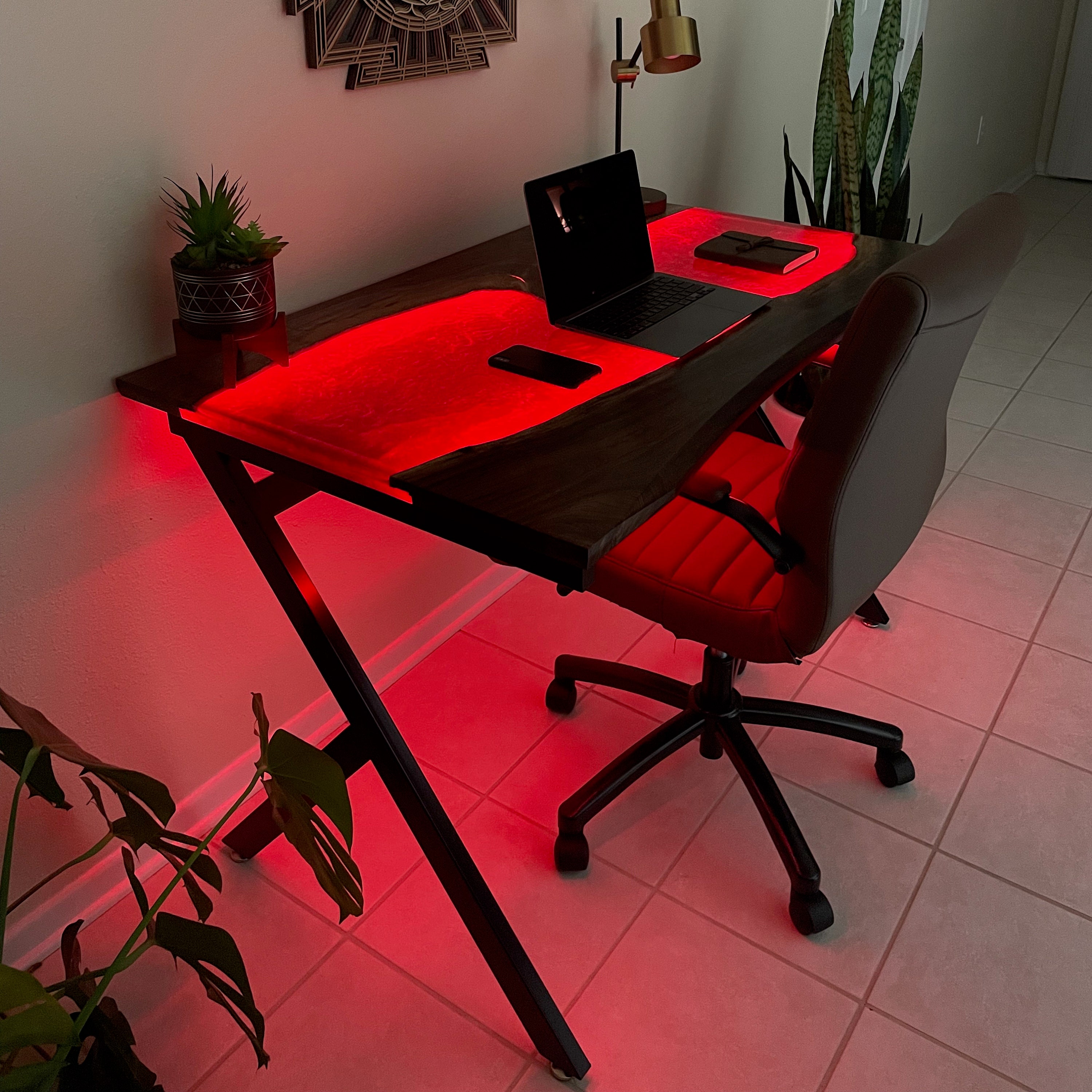 Wolf Ridge Ergo LED Desk Custom Handmade Designer River Desk Black ...