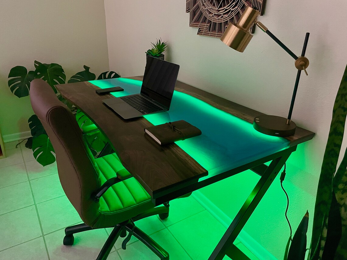 Ergo LED Desk Custom Handmade Designer River Desk Black Walnut - Etsy