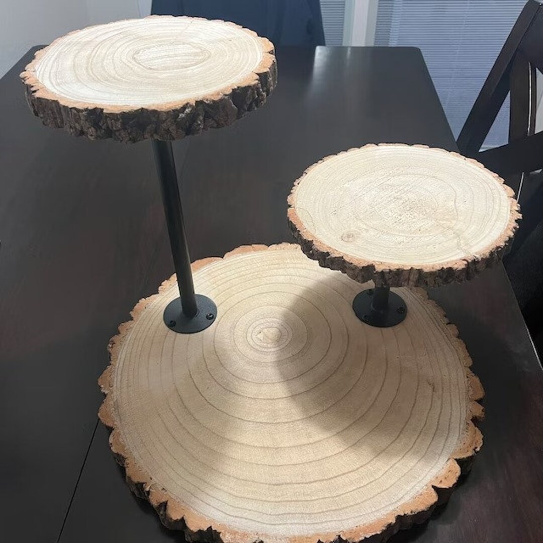 3 Tier Rustic Wood Slice Cupcake Stand Natural Wooden Cake - Etsy
