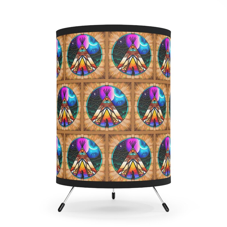 Indigenous Lamp Tiled Teepee Design Lamp Native Tripod Shade Lamp ...