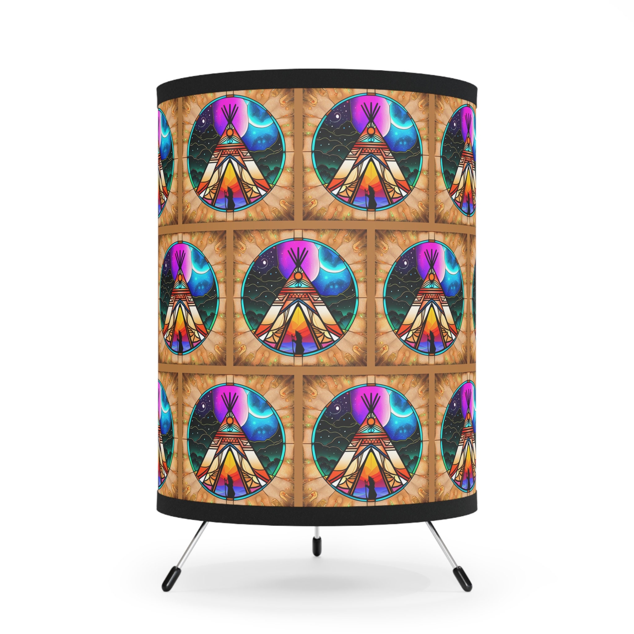 Indigenous Lamp Tiled Teepee Design Lamp Native Tripod Shade Lamp ...