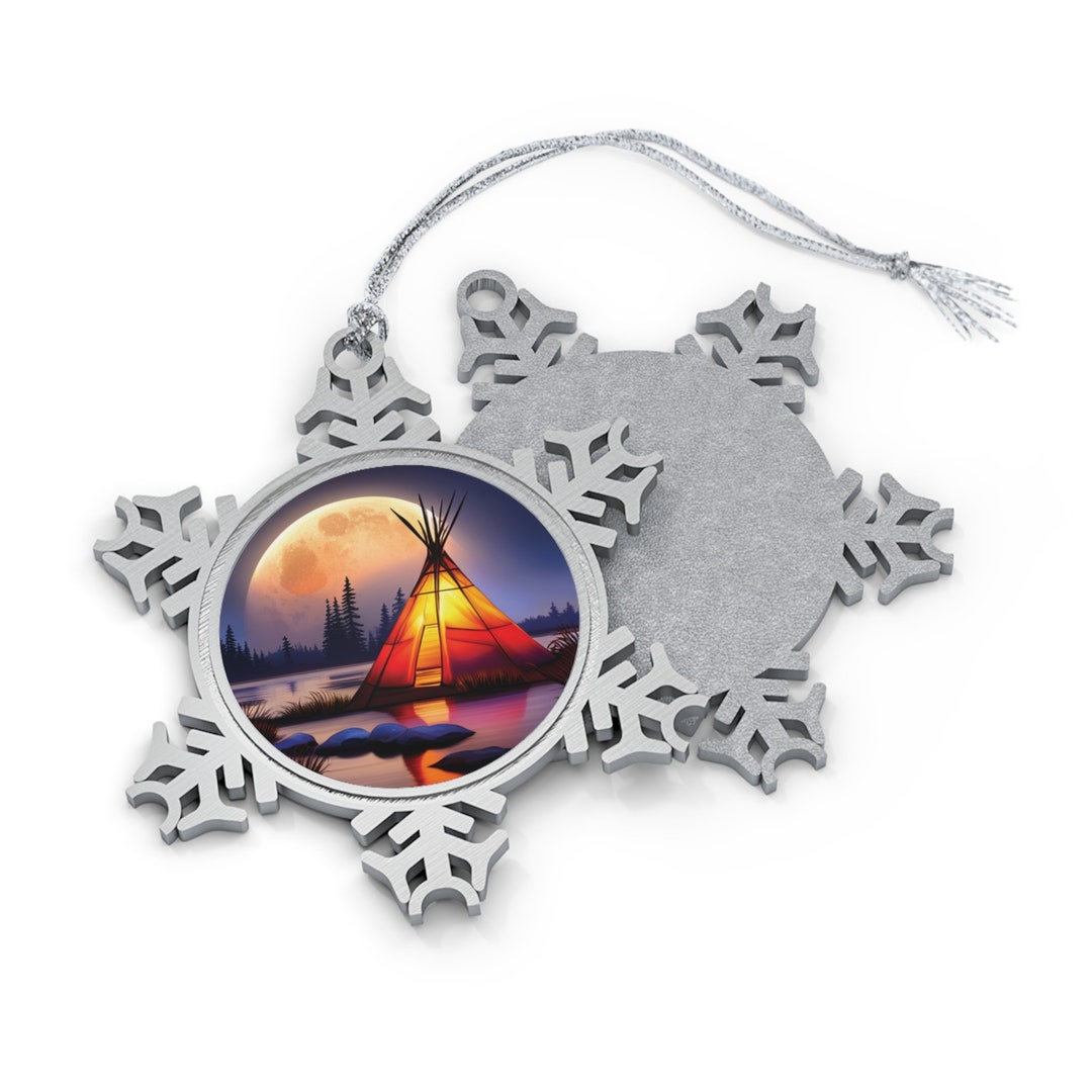 Indigenous Art Pewter Snowflake Ornament Christmas Gift Tree Hanger ...