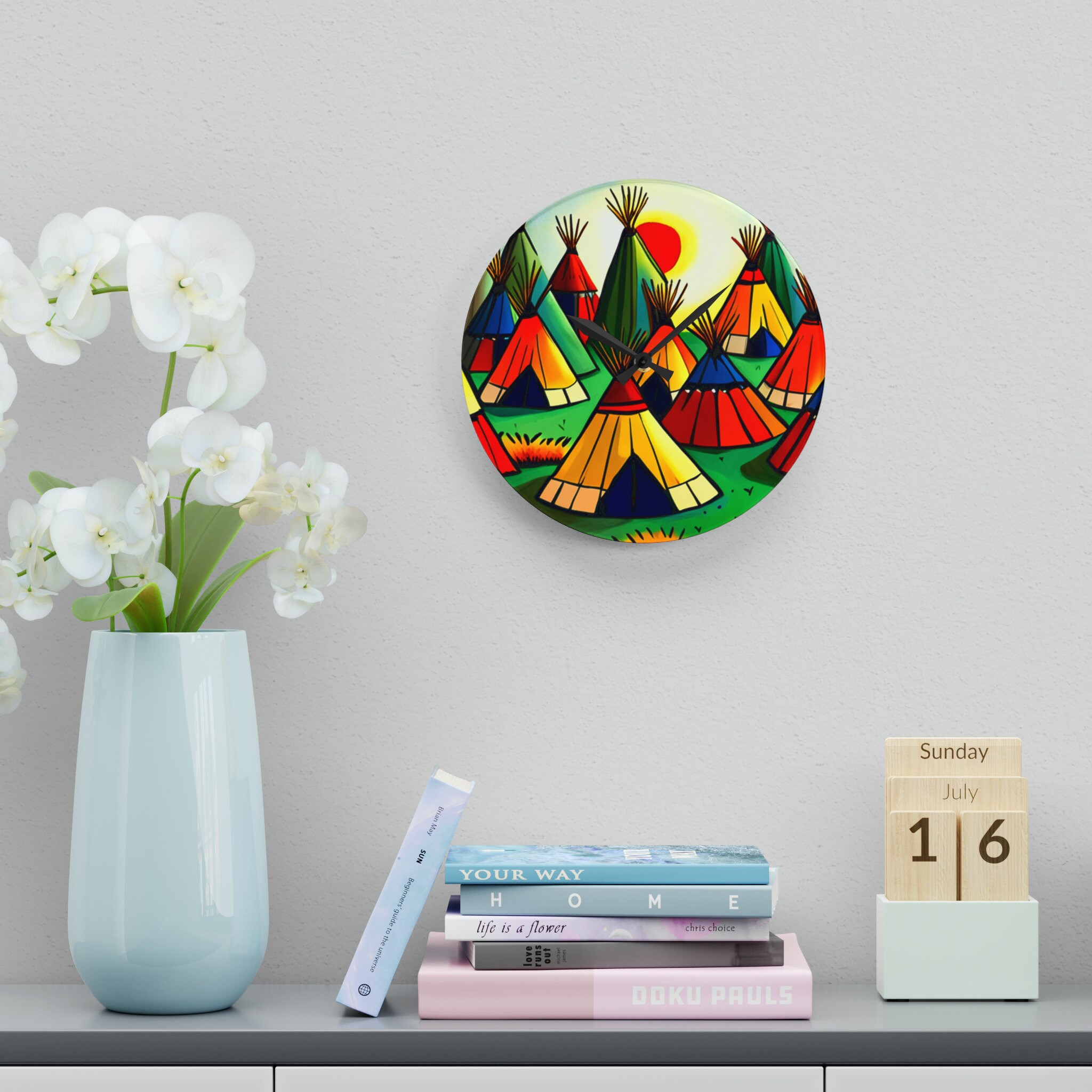 Colorful Clock, Native Art Clock, Wall Clock Art, Native Art for Walls ...
