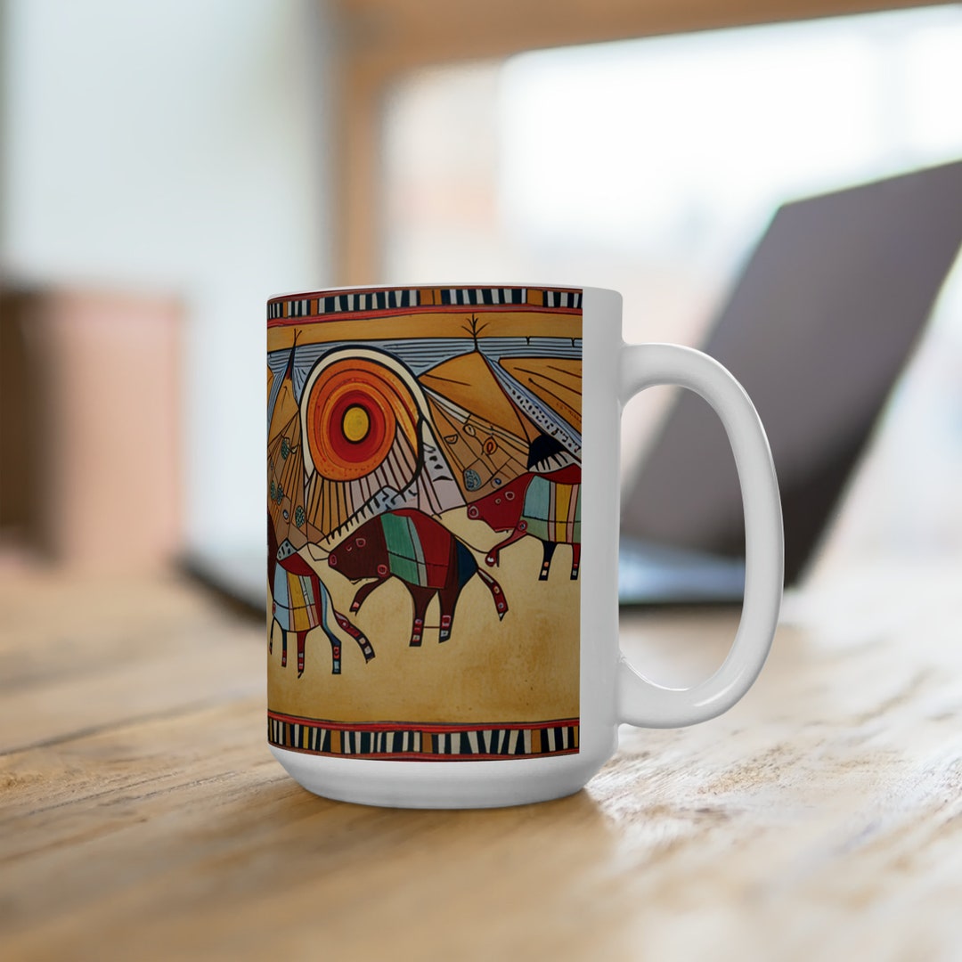 Indigenous Art Ceramic Mug Native American Buffalo Coffee Cup Nurse ...