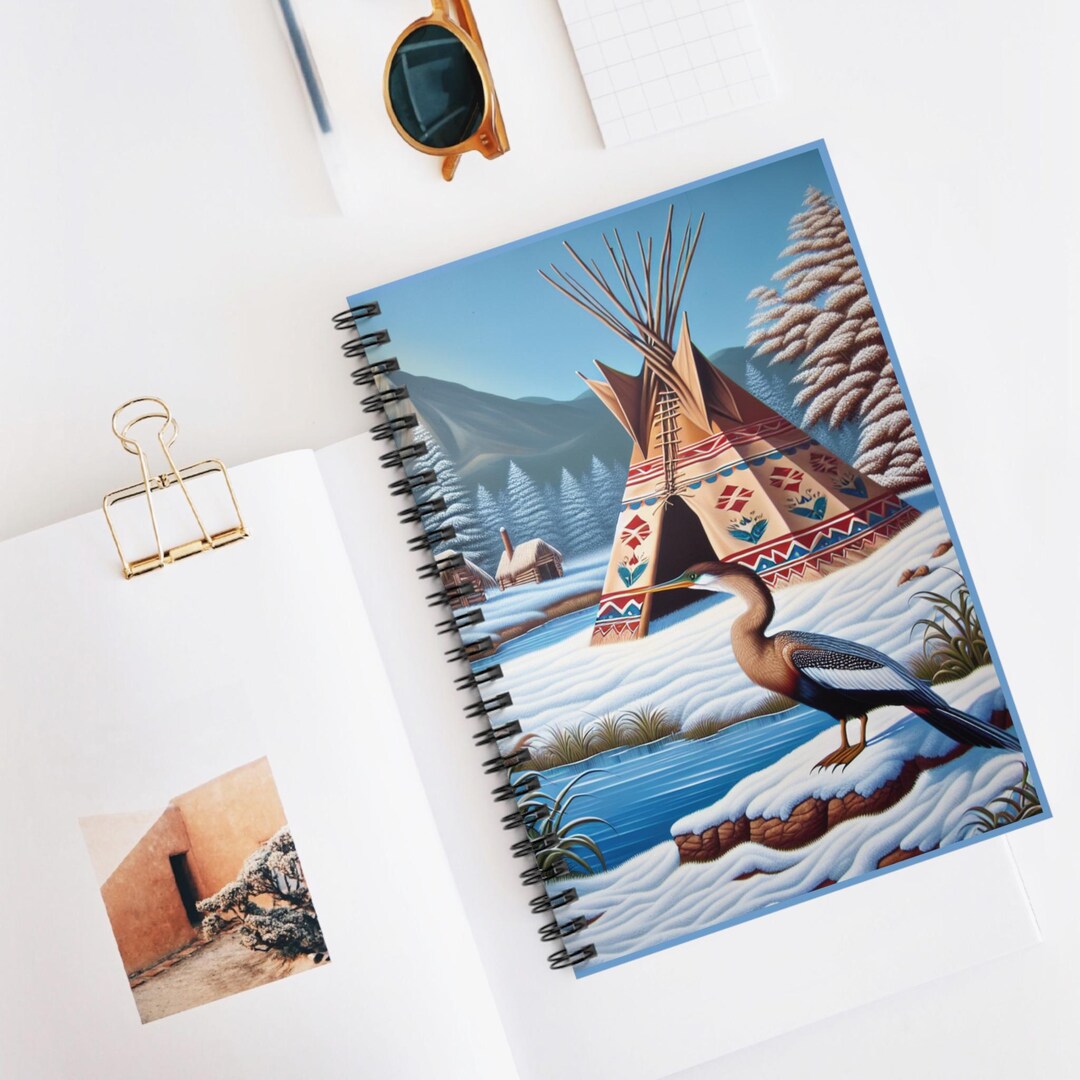 Indigenous Art Spiral Notebook - Ruled Line Anhinga Water Bird ...