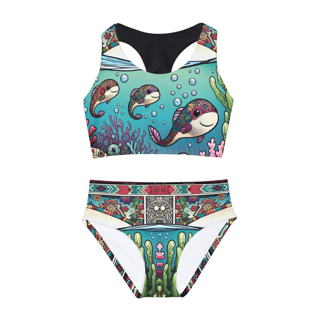 Under the Ocean Sea Creatures Girls Two Piece Swimsuit Indigenous Sea ...