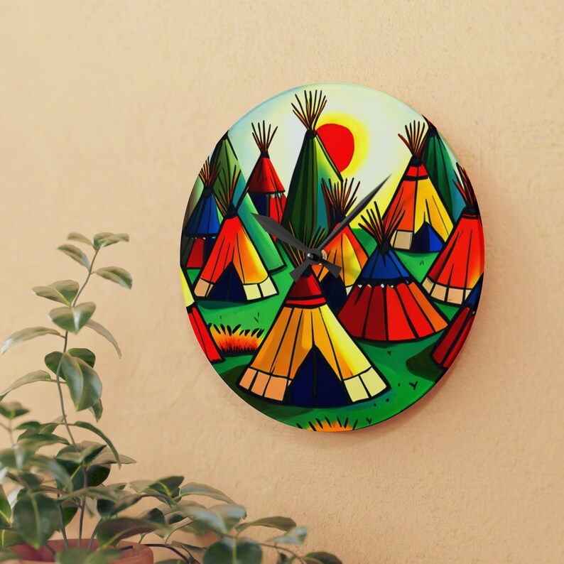 Colorful Clock, Native Art Clock, Wall Clock Art, Native Art for Walls ...
