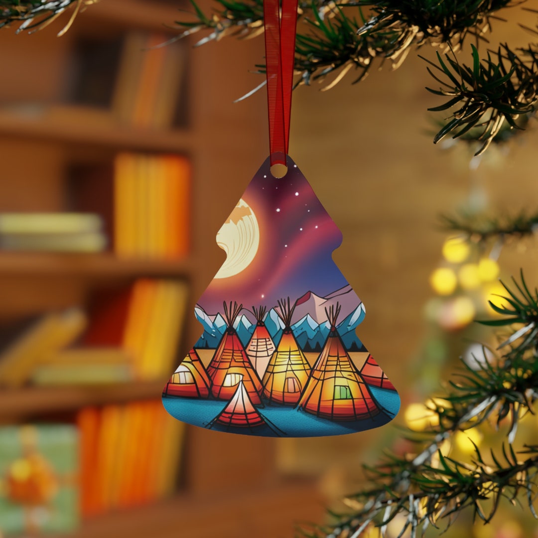 Native Art Inspired Metal Ornaments Indigenous Teepee Art Christmas ...