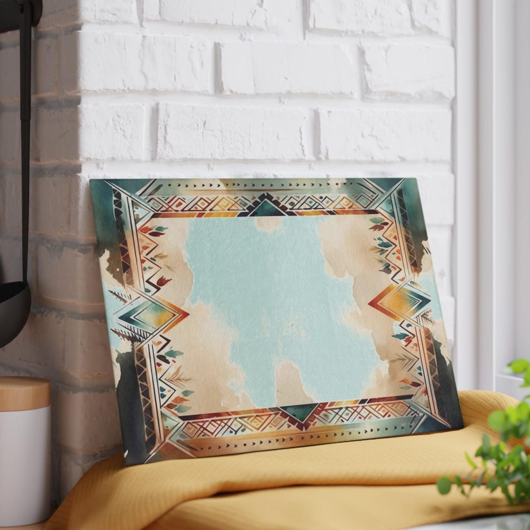 Indigenous Art Glass Cutting Board Southwest Style Art Cutting Board ...