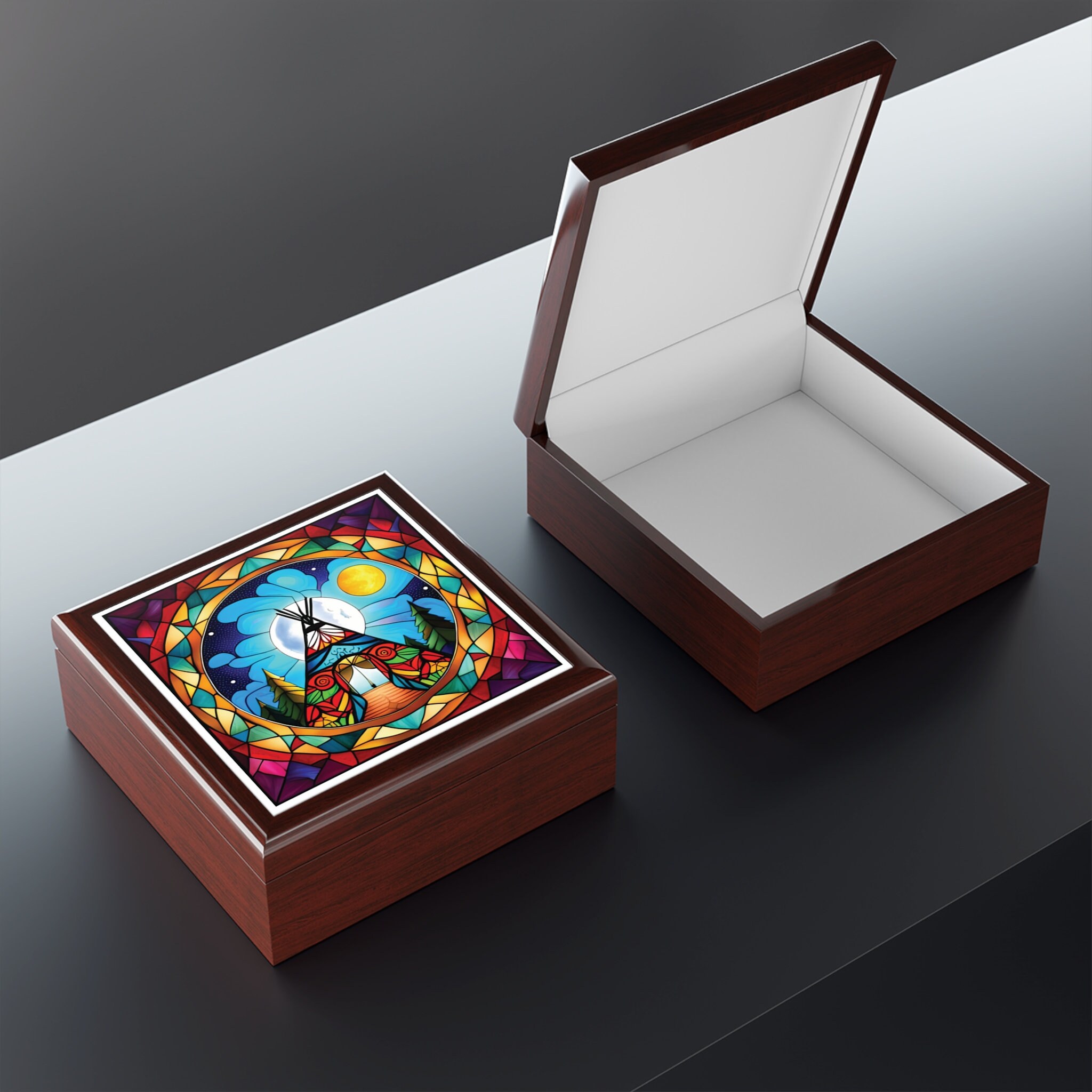 Stained Glass Indigenous Art Design Jewelry Box Native American Graphic ...