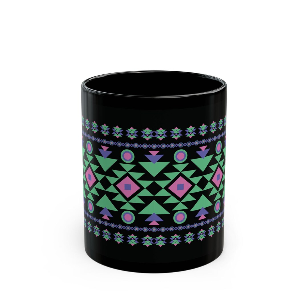 Native Art Black Mug Indigenous Design Coffee Cup Black Coffee Lovers ...