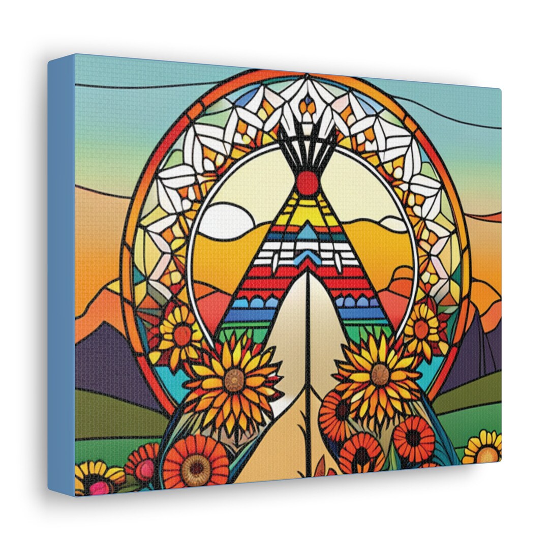 First Nations Art Canvas Gallery Wraps Stained Glass Teepee Art Gift ...