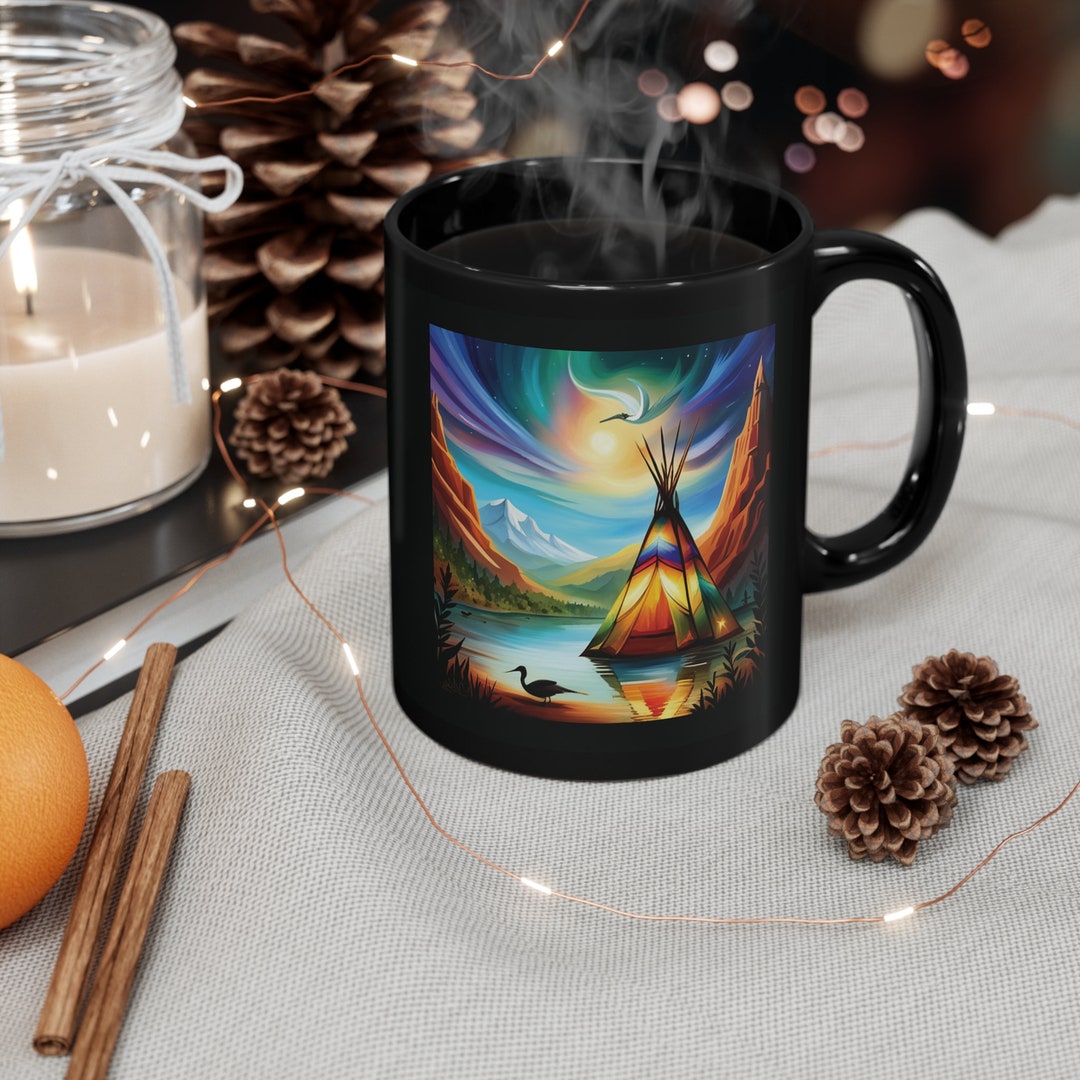 Indigenous Art Black Coffee Mug Native American Art Coffee Cup Gift ...
