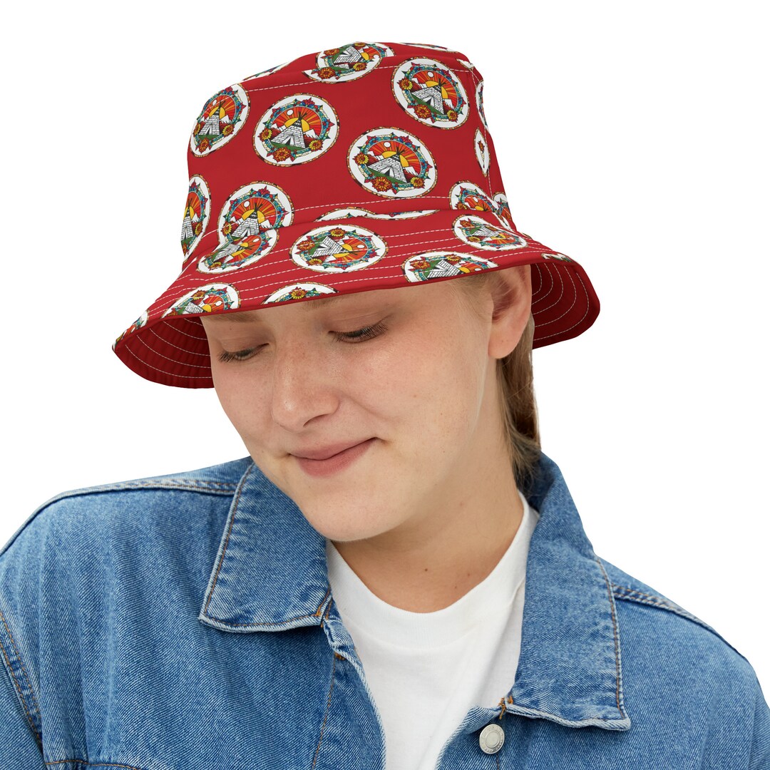 Stained Glass Teepee Art Bucket Hat Indigenous Art Tiled Tipi Art Hat ...