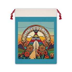 Native American Teepee Art Gift Bag Indigenous Art Canvas Sack Stained ...