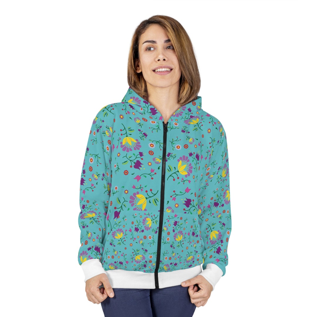 Indigenous Design Jacket Grandma Floral Style Unisex Zip Hoodie (AOP ...
