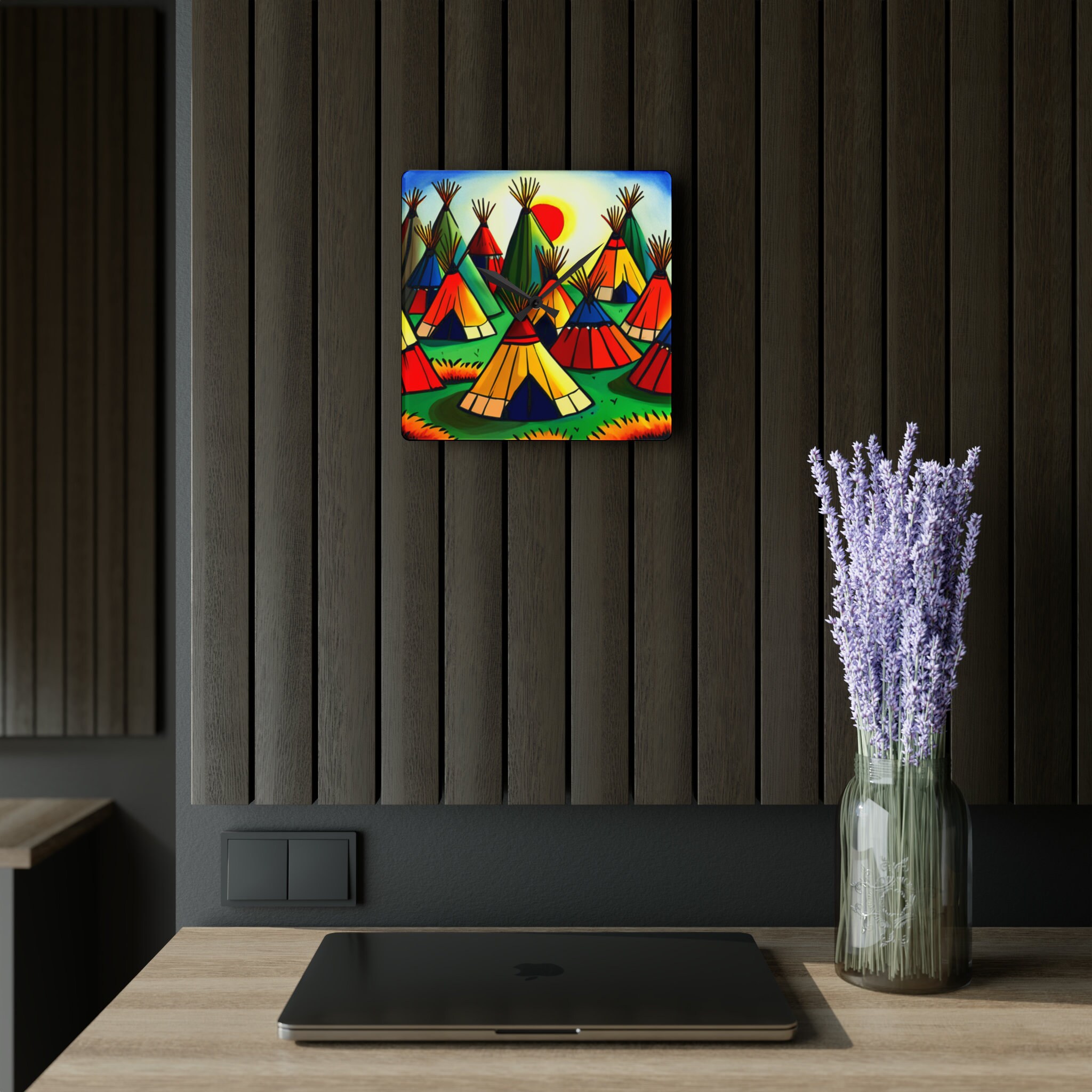 Colorful Clock, Native Art Clock, Wall Clock Art, Native Art for Walls ...