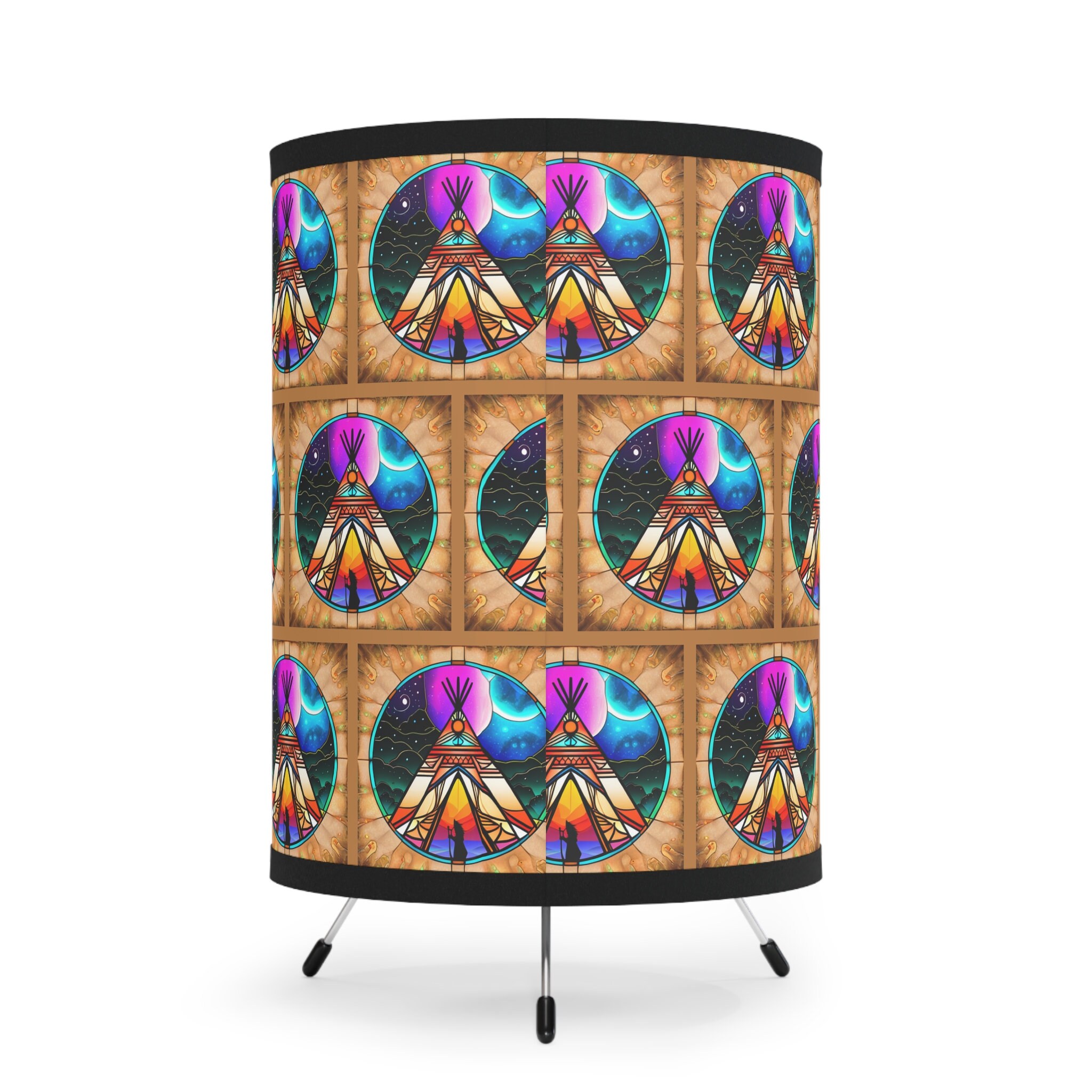 Indigenous Lamp Tiled Teepee Design Lamp Native Tripod Shade Lamp ...