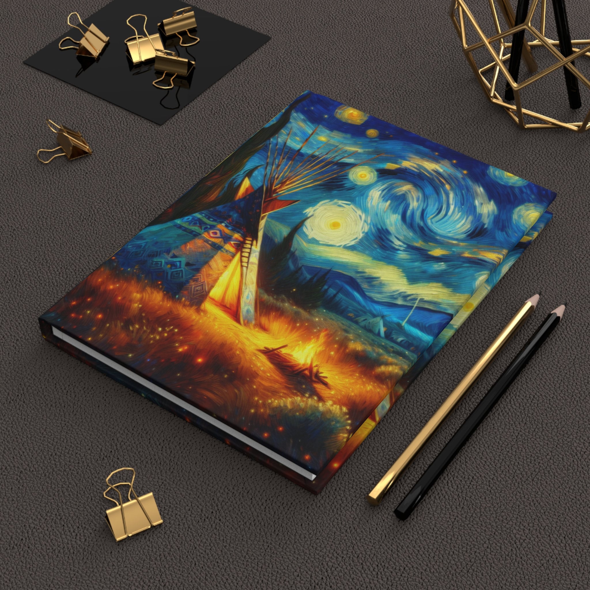 Indigenous Teepee Starry Night Art Hardcover Journal Matte Native ...
