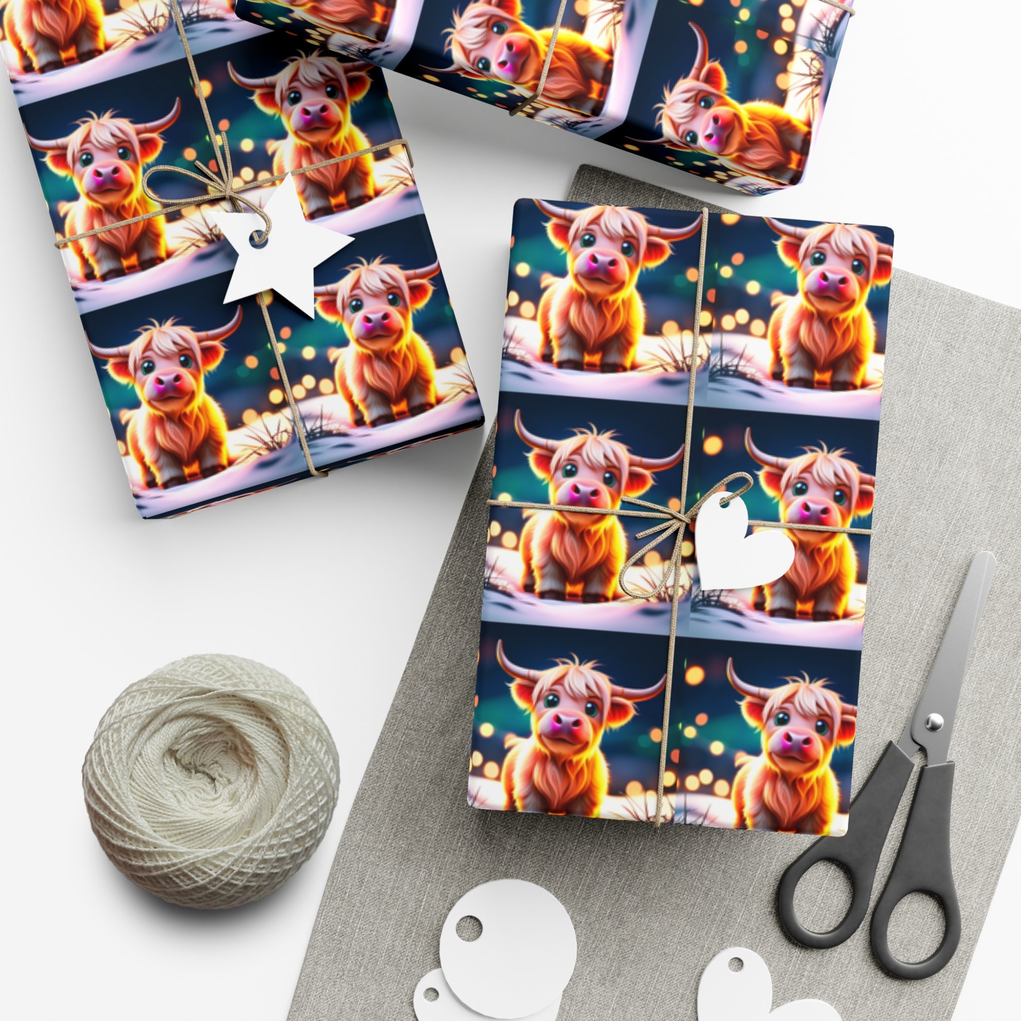 Christmas Cow Gift Wrap Paper Highland Cow Pattern Gift Wrap Christmas ...