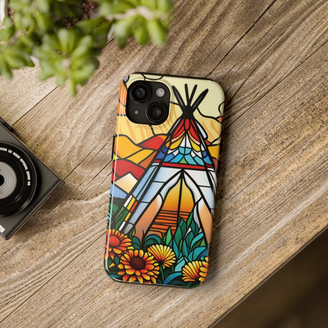 Native American Teepee Art Tough Phone Cases Indigenous Art Stained ...
