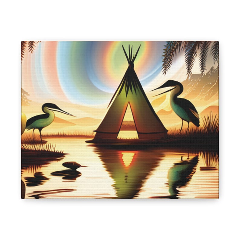 Indigenous Art Canvas Wraps AI Art Gift Native American Waterbird Art ...