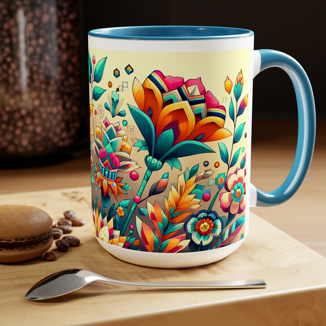 Indigenous Floral Art Design Two-tone Coffee Mugs Native American Cup ...