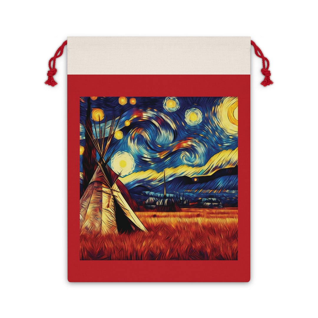 Indigenous Tipi Van Gogh Style Art Accentgift Bag First Nations Red ...