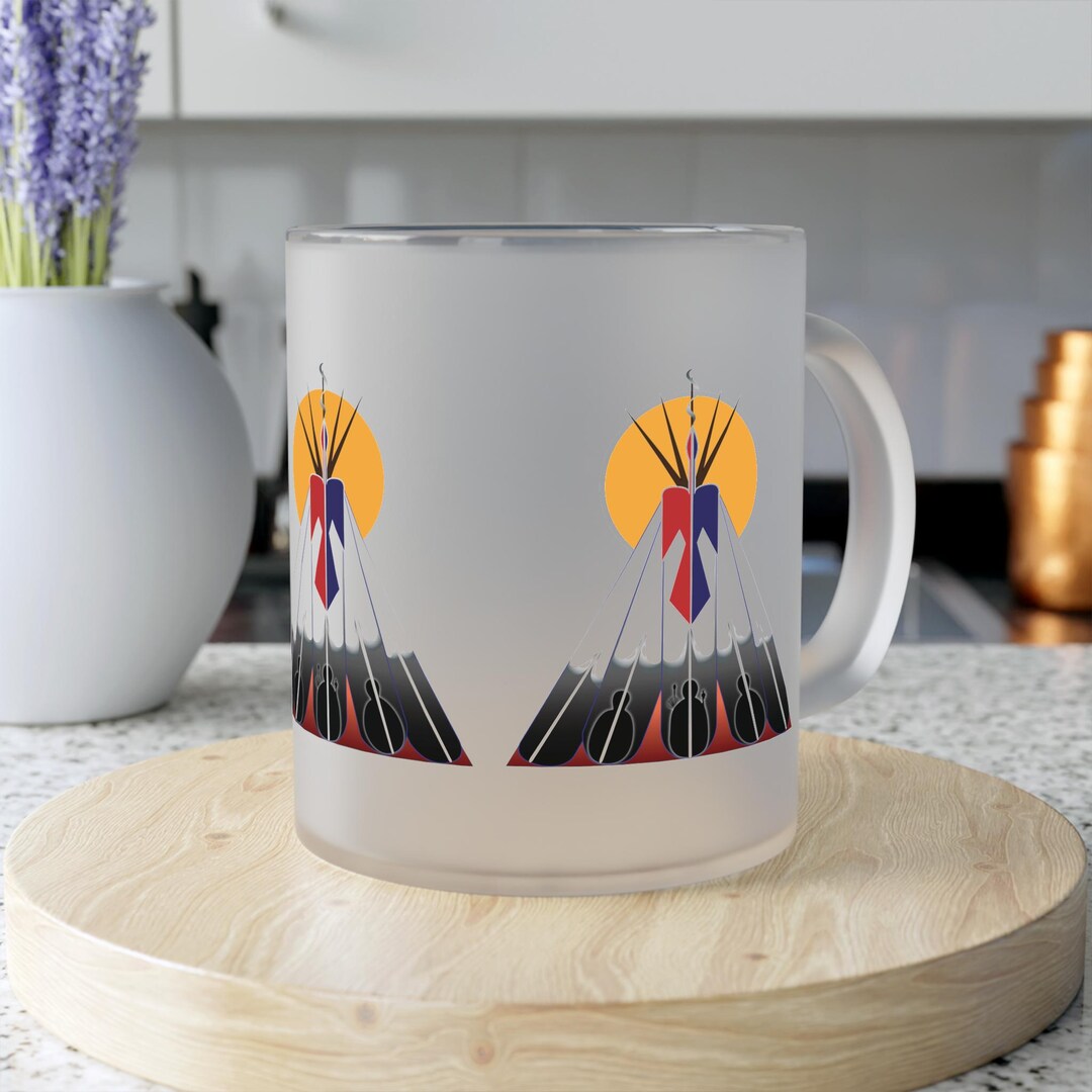 Indigenous Art Frosted Glass Mug Coffee Lovers Gift Native Design Clear ...