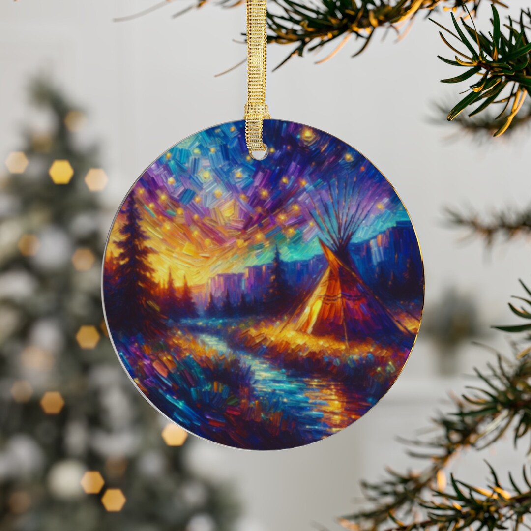 Indigenous Teepee Starry Night Art Ornament Native American Christmas ...