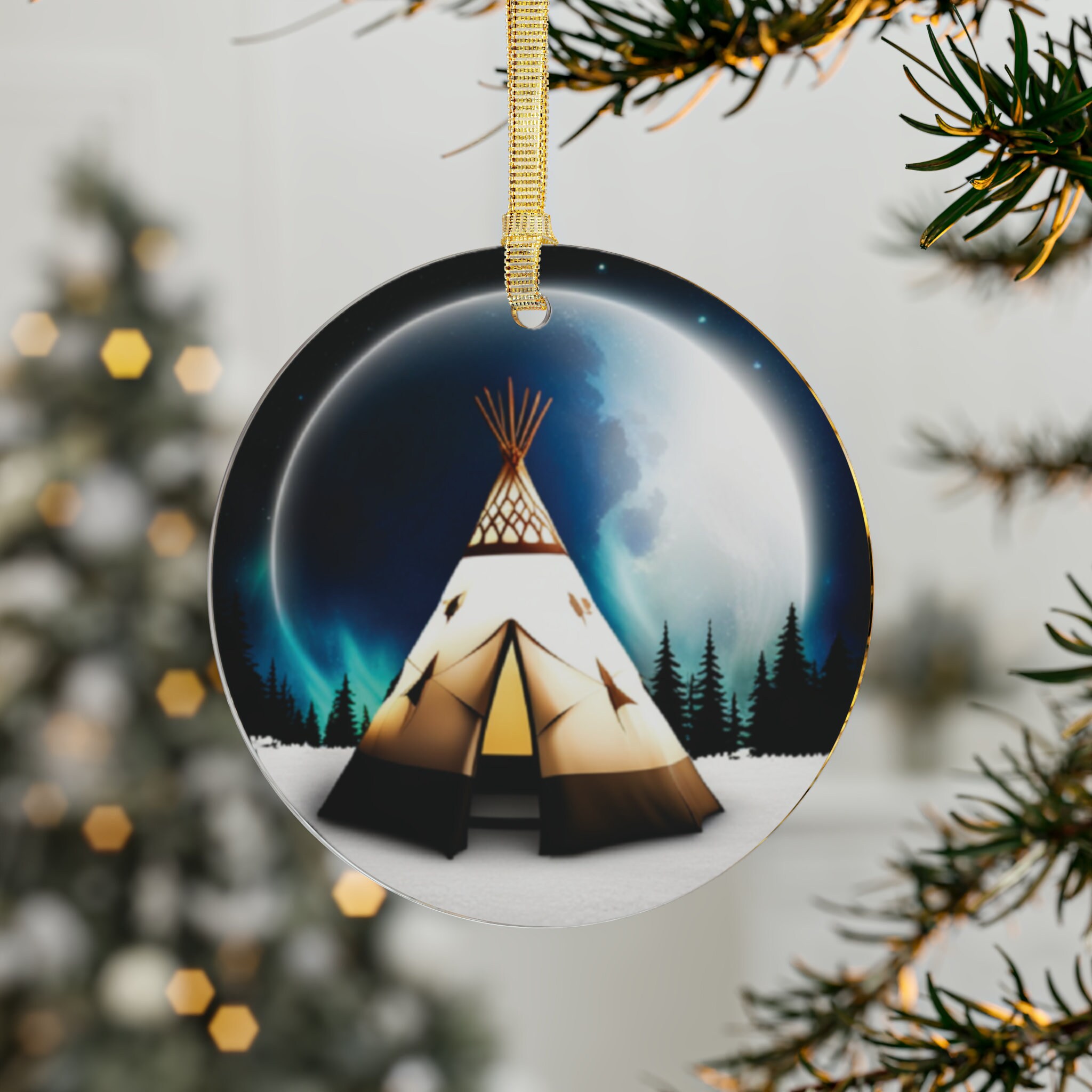 Native American Teepee Art Acrylic Ornaments Indigeous Tipi Ornament ...