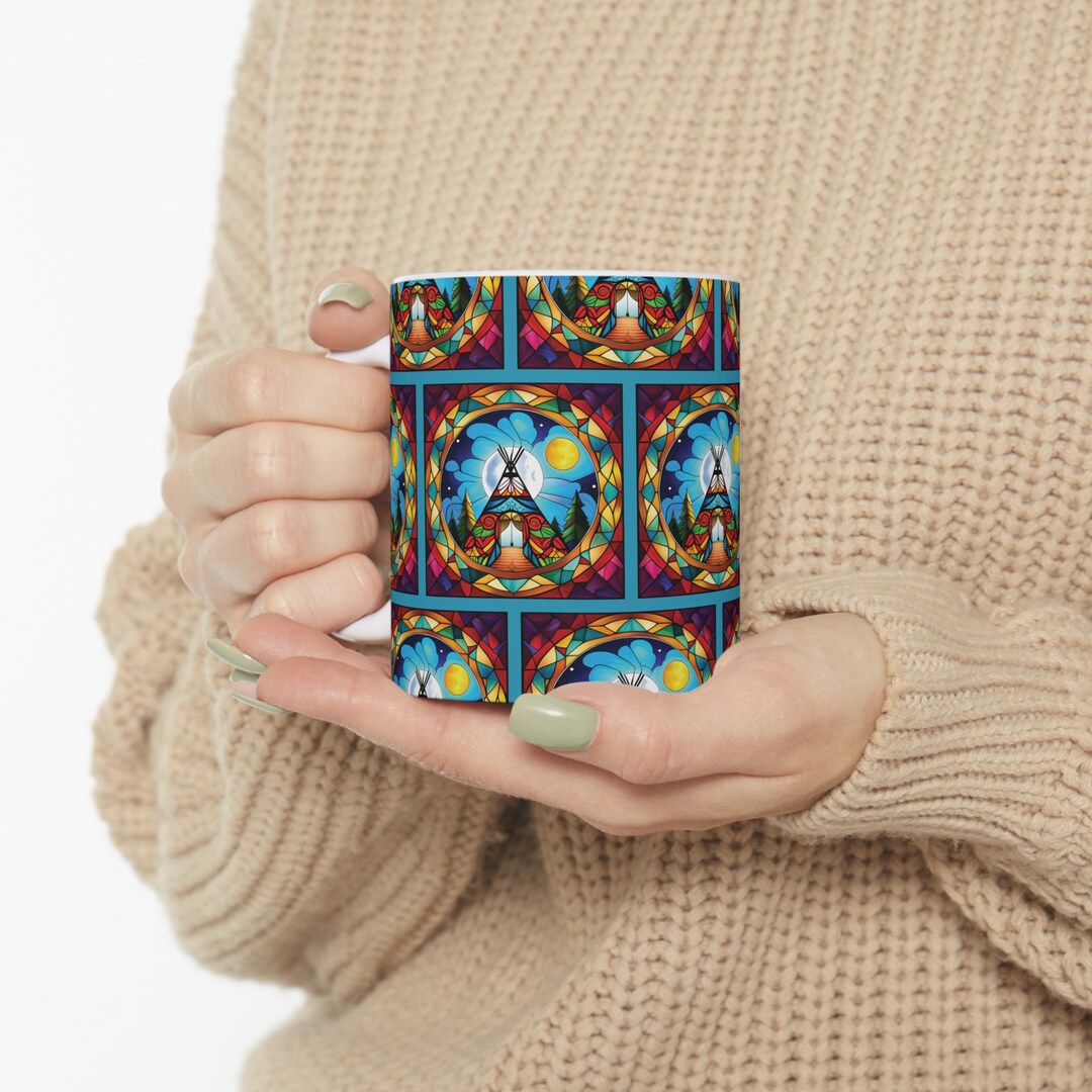 Stained Glass Indigenous Art Ceramic Mug Native American Stained Glass ...