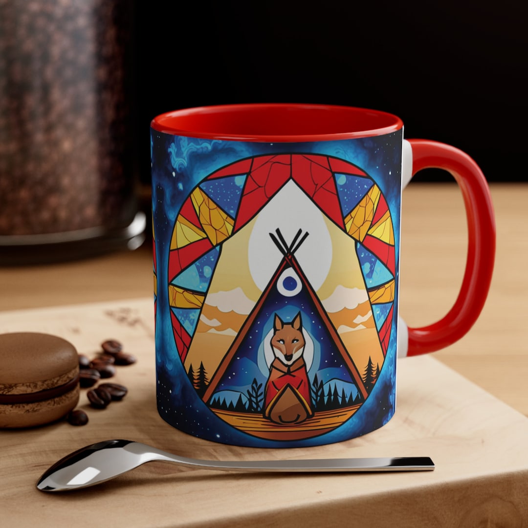 First Nation Stained Glass Art Coffee Mug Wolf Art Cup Indigenous Art ...