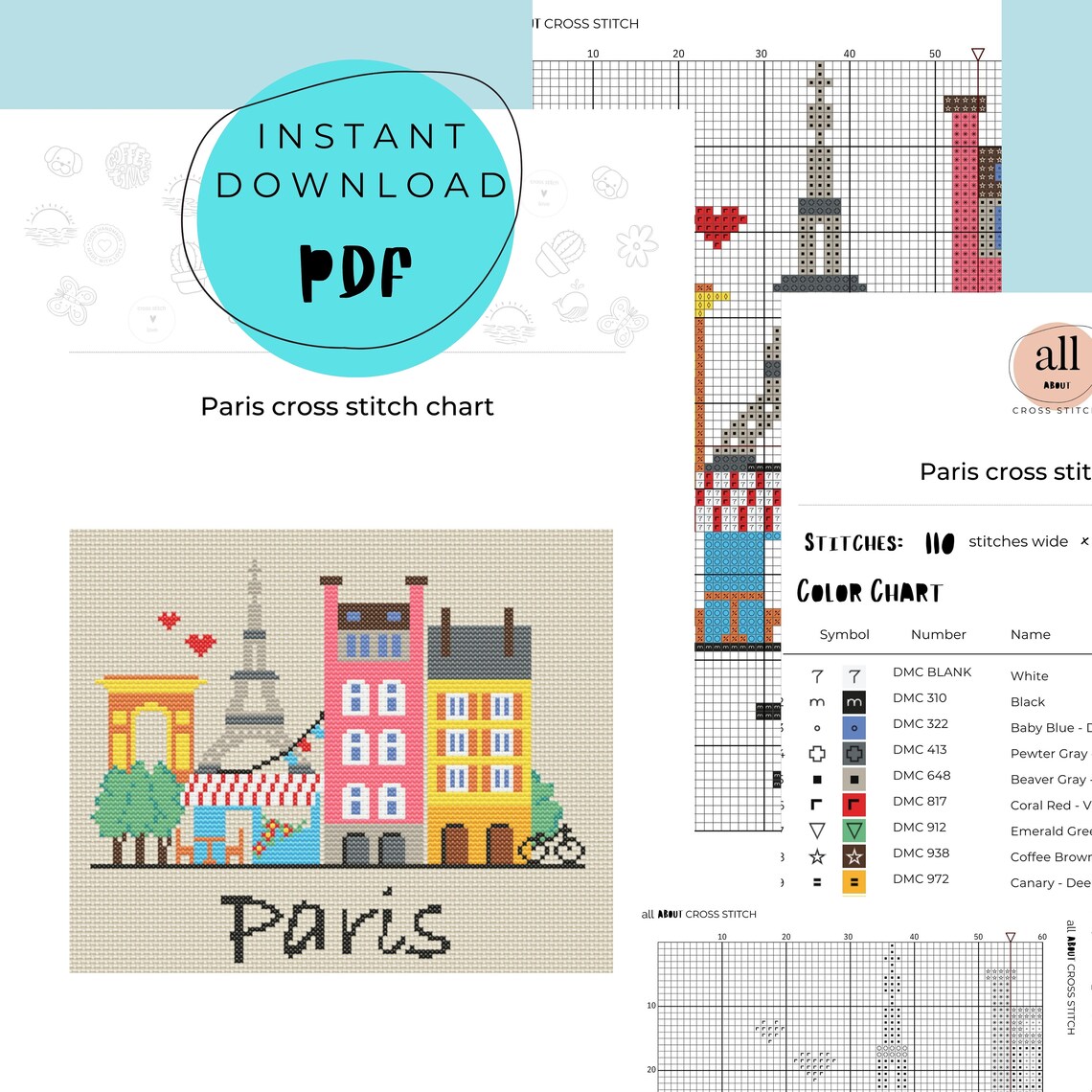 Paris City Cross Stitch Pattern I Romance Cross Stitch Kit I France ...