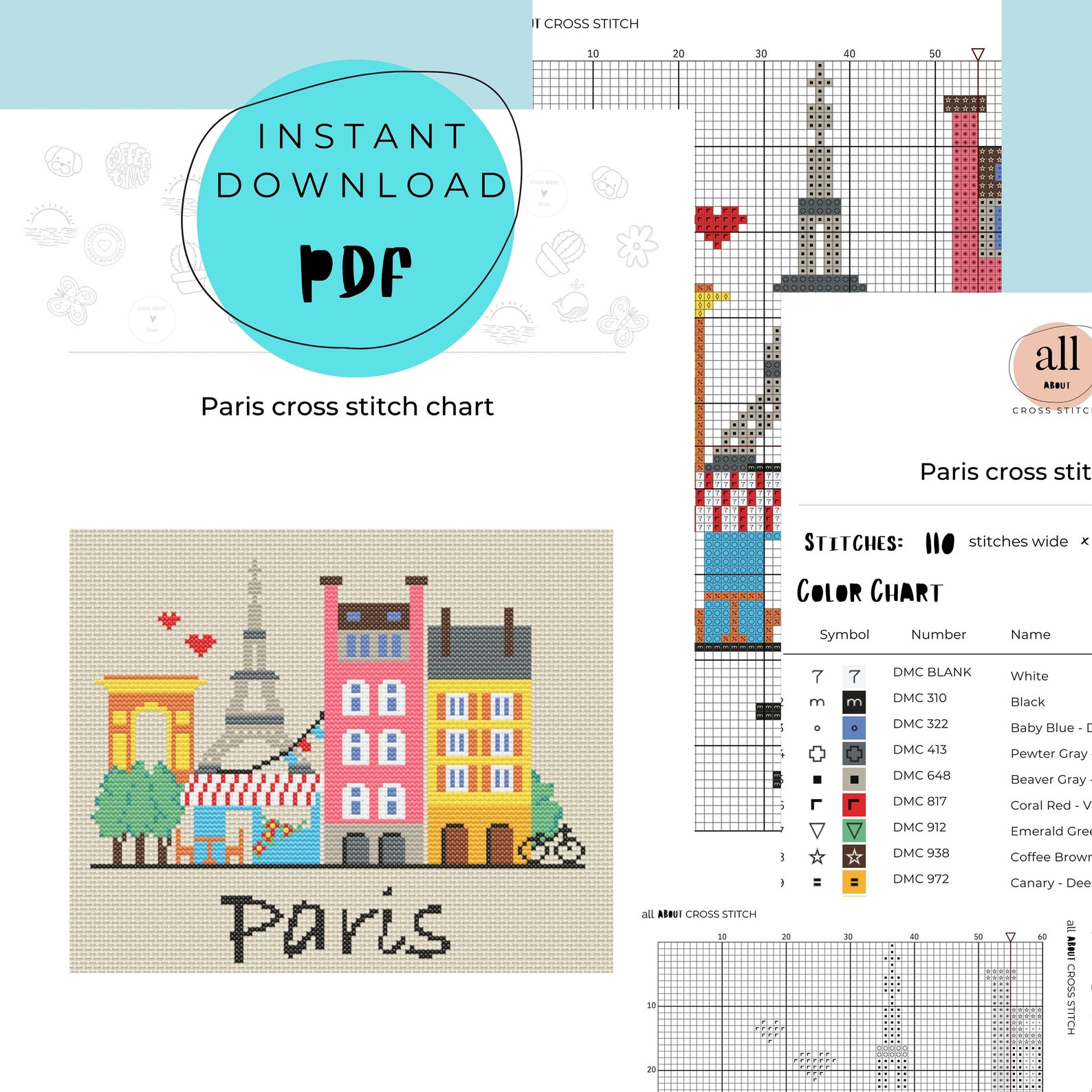 Paris City Cross Stitch Pattern I Romance Cross Stitch Kit I France ...