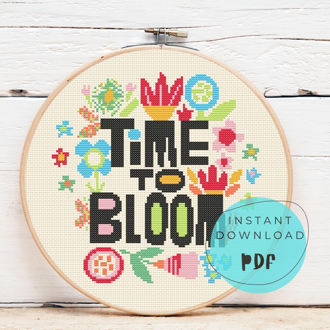 Time to Bloom Cross Stitch Pattern I Modern Instant Download PDF I ...