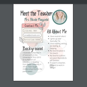 Editable Meet the Teacher Template, Printable Teacher Handout, Parent ...