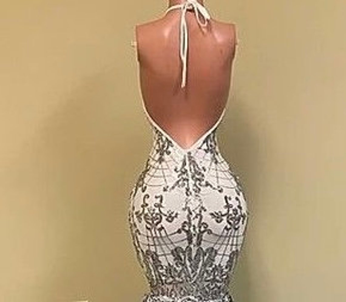 Gray See Through Long Sleeve Mermaid Prom Dress,halter V Neck Gray ...