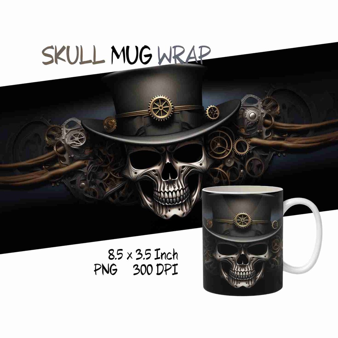 Skull Steampunk Mug Wrap Design Image Png, Steampunk Clipart, Skull Png ...