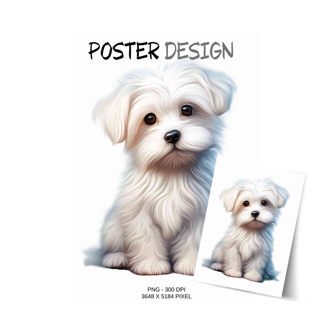 Maltese Dog Clipart Poster Design Png, Animal Theme Poster, Watercolor ...