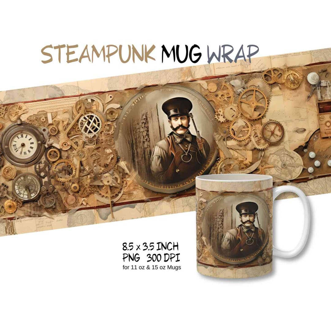 Steampunk Mug Wrap Design Png, Steampunk Clipart Png, Coffee Mug Wrap ...