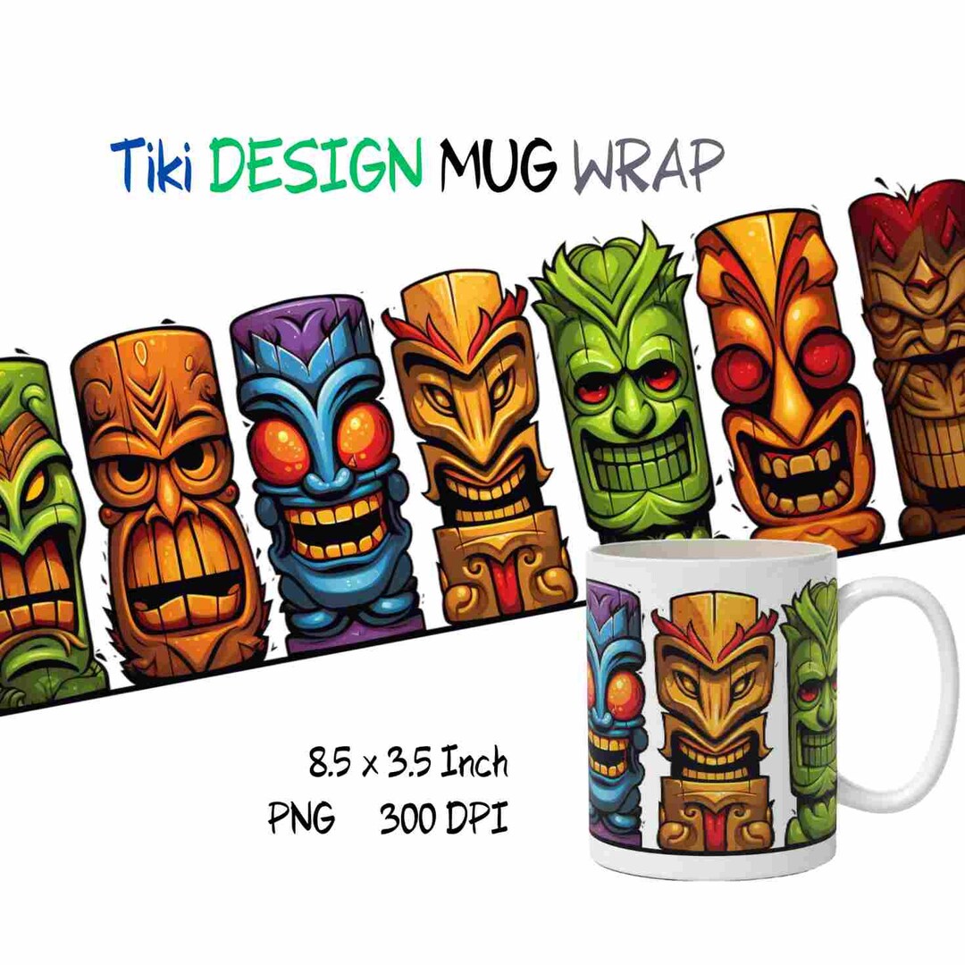 Tiki Mug Design PNG, Tiki Mug Wrap, Hawaii Design, Tiki Clipart PNG ...