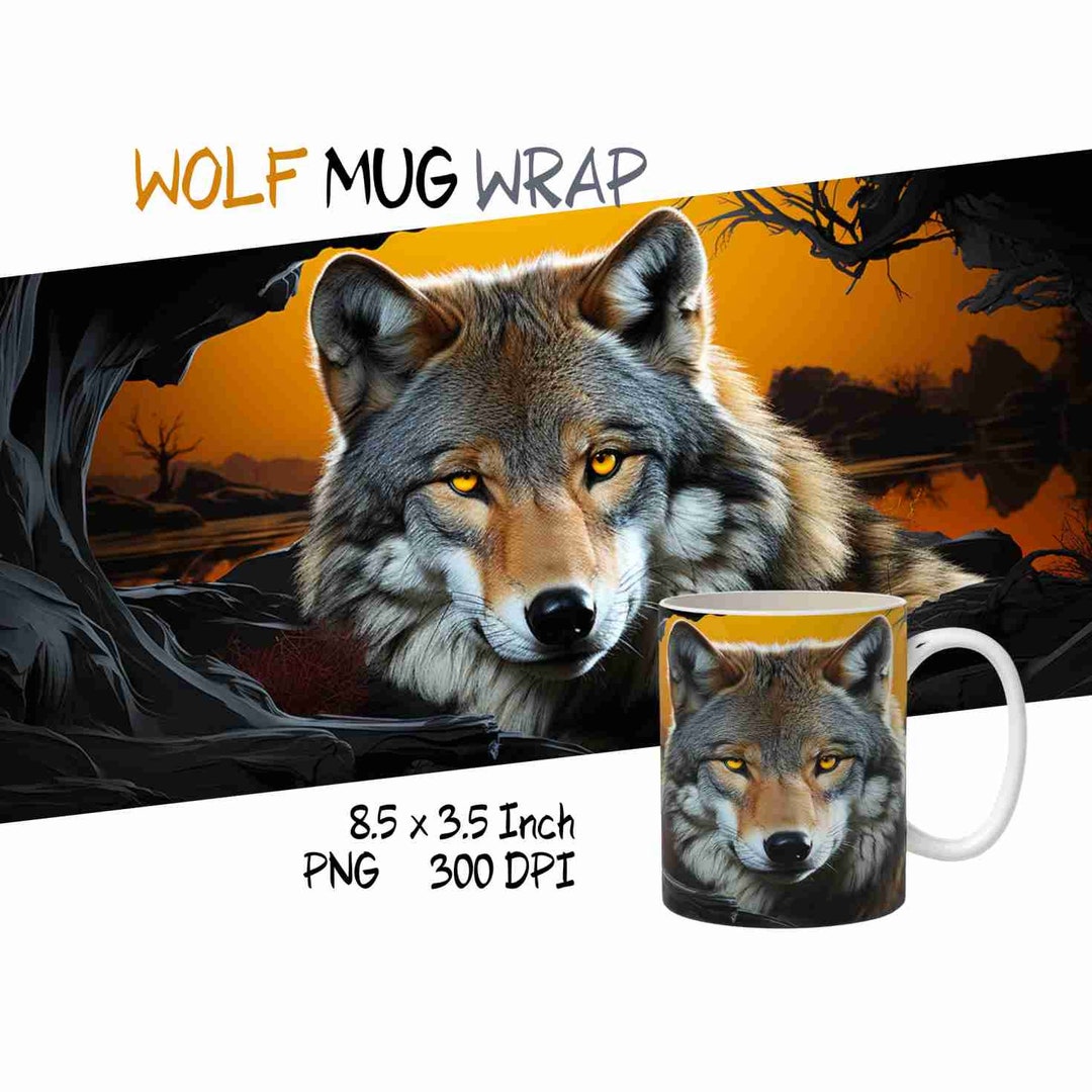 Wolf Mug Wrap Design Png, Sublimation Wrap Png, Coffee Mug Wrap Png ...
