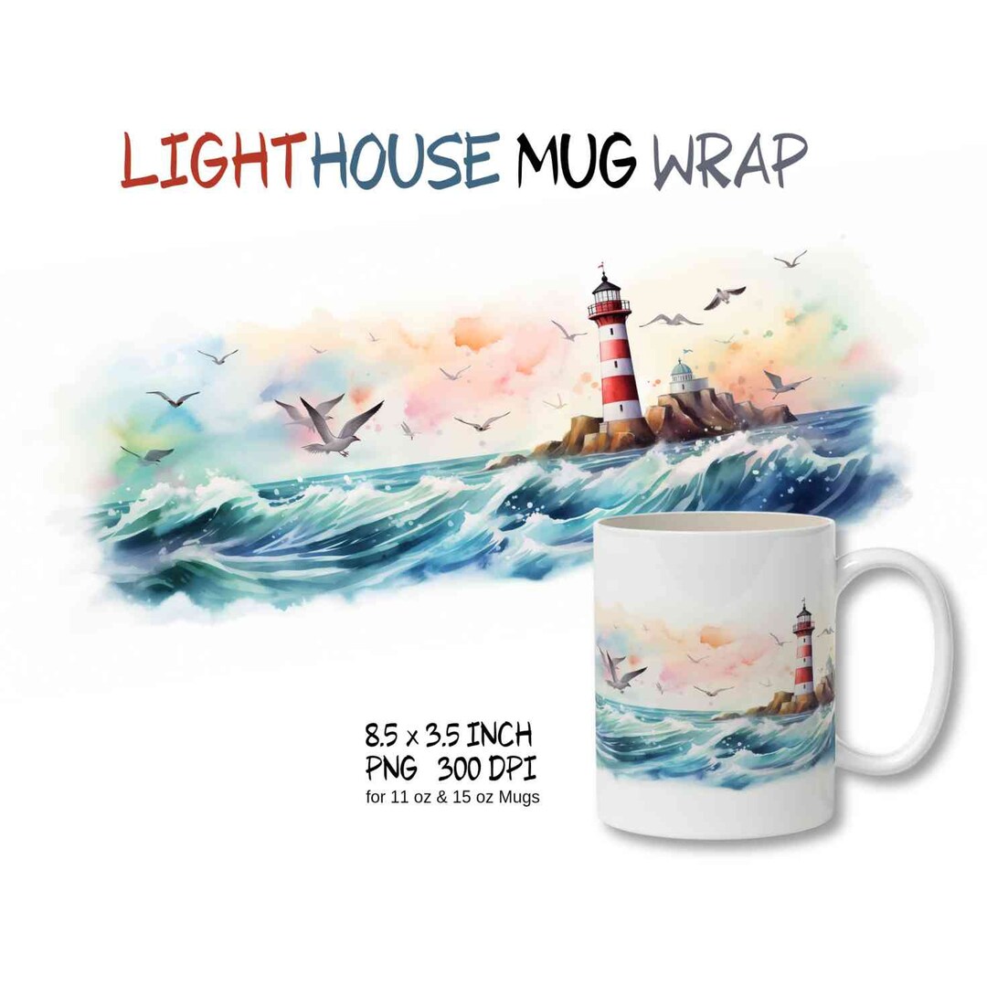 Lighthouse Mug Wrap Png, Lighthouse Clipart, Coffee Mug Design ...